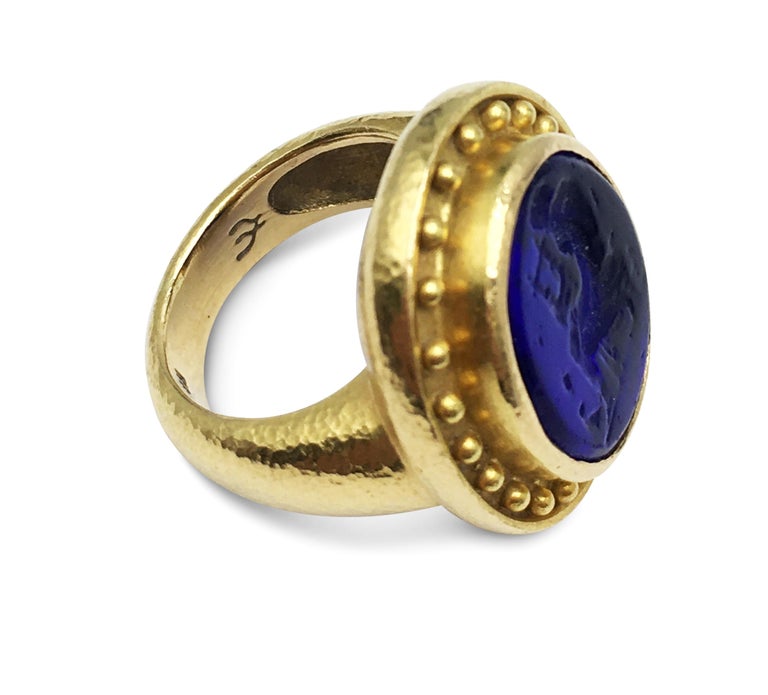 Elizabeth Locke Gold and Carved Venetian Glass Intaglio Ring at 1stDibs