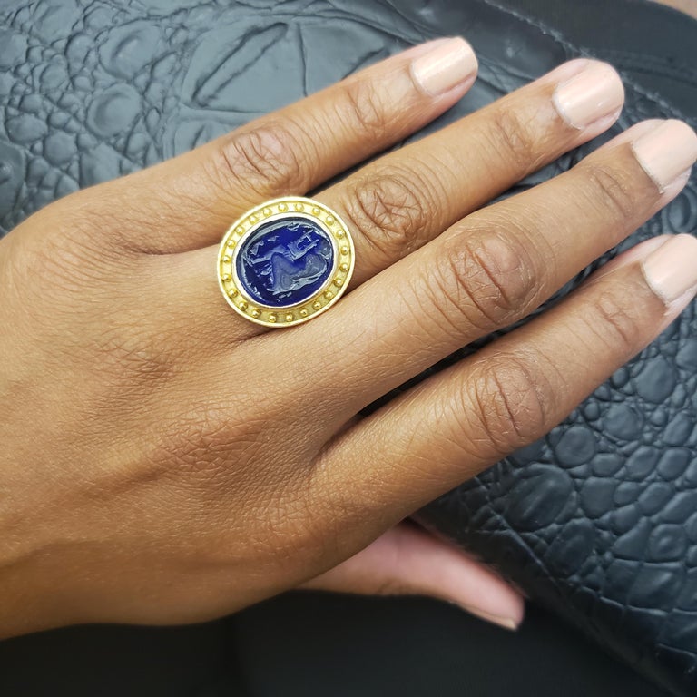 Elizabeth Locke Gold and Carved Venetian Glass Intaglio Ring at 1stDibs