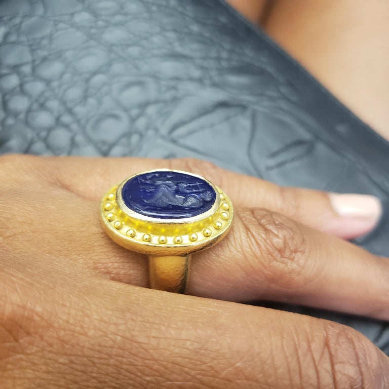 Elizabeth Locke Gold and Carved Venetian Glass Intaglio Ring at 1stDibs