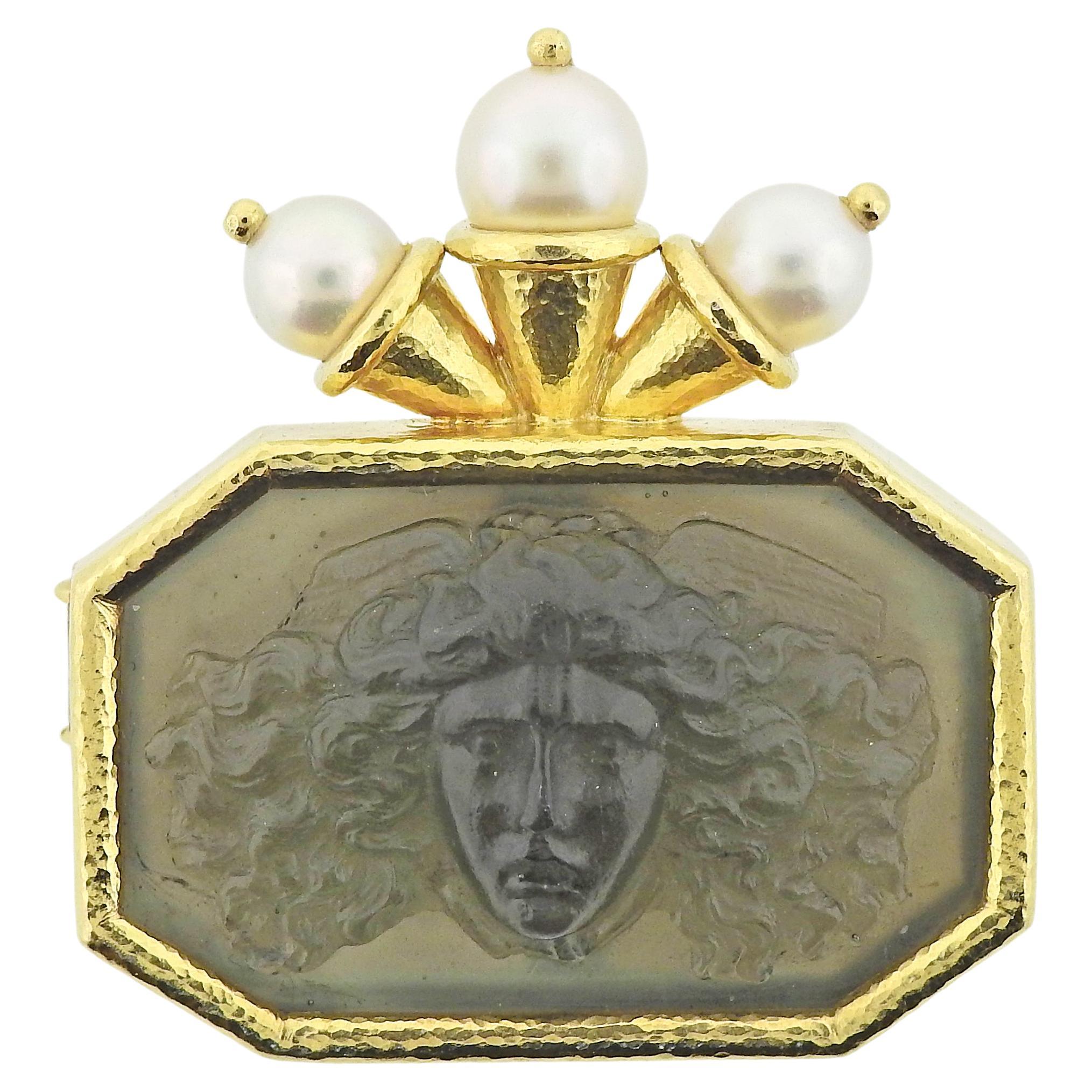 ELIZABETH LOCKE Gold Micro Mosaic Brooch Pin Pendant at 1stDibs