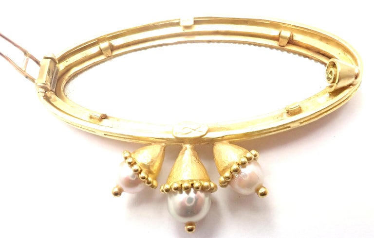 Elizabeth Locke Mother of Pearl and Cultured Pearl Hammered Yellow Gold ...