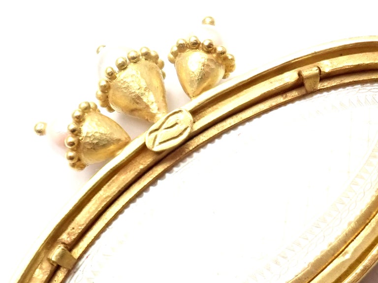 Elizabeth Locke Mother of Pearl and Cultured Pearl Hammered Yellow Gold ...
