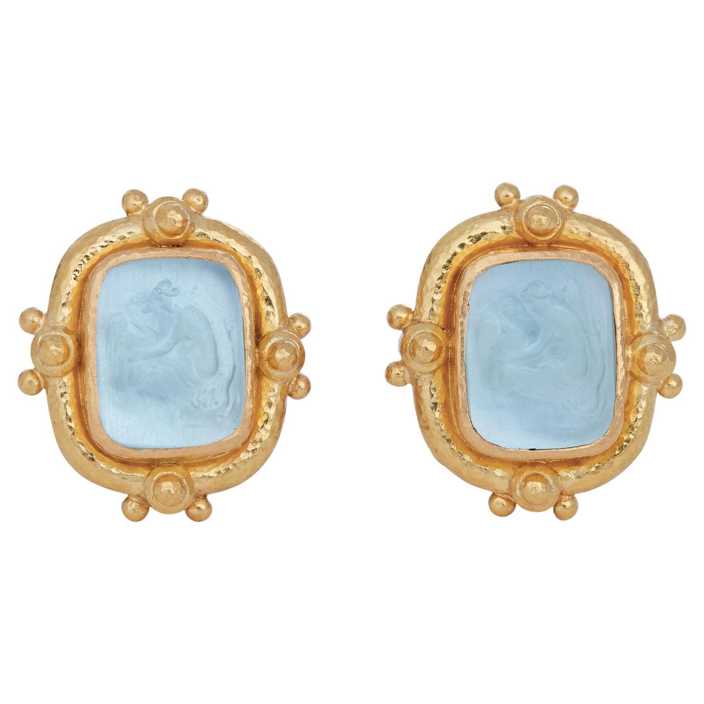 Elizabeth Locke Venetian Glass Intaglio Pearl Gold Earrings at 1stDibs