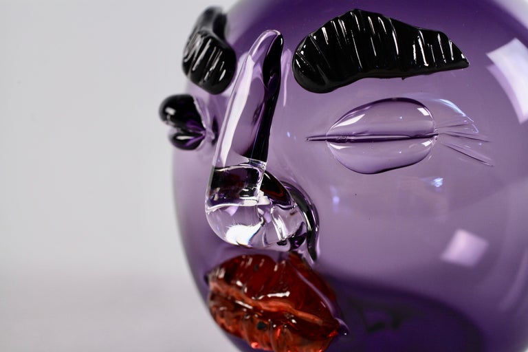 Elizabeth Lyons Hand Blown and Sculpted Glass, Purple Bottle-Head ...