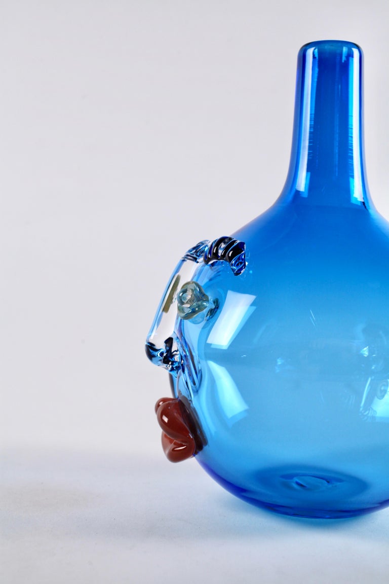 Elizabeth Lyons Hand Blown and Sculpted Glass, Sky Blue Bottle-Head ...
