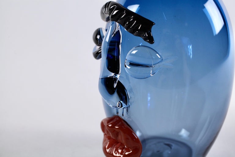 Elizabeth Lyons Hand Blown and Sculpted Glass, Steel Blue Bottle-Head ...
