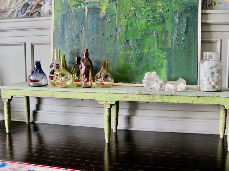 Elizabeth Lyons Hand Blown and Sculpted Glass, Steel Blue Bottle-Head ...