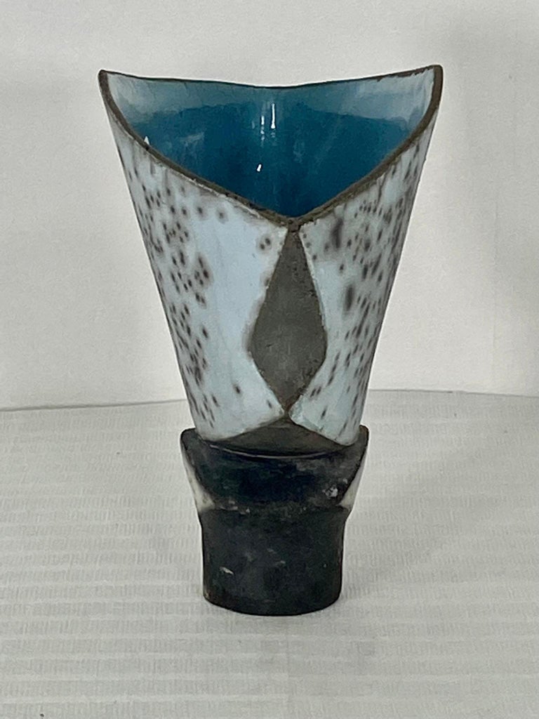 Elizabeth Raeburn Blue Glazed Raku Studio Art Pottery Vase Vintage ...