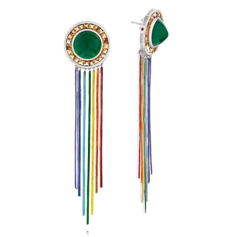 Elizabeth Raine 18 CT White Gold Enamel Somewhere Over The Rainbow Earrings For Sale at 1stDibs