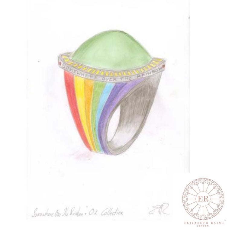 Elizabeth Raine 18ct White Gold Enamel Somewhere over the Rainbow Ring ...