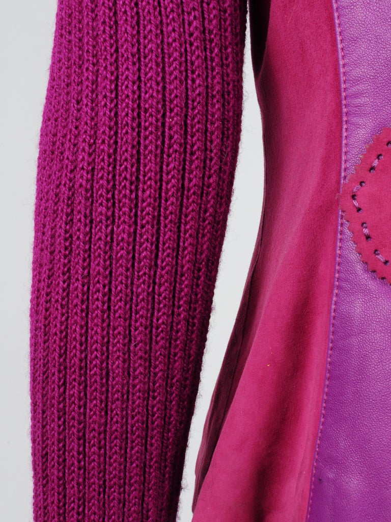 Elizabeth Wessel Monte Carlo Leather and Knitwear Purple Blazer 1980s ...