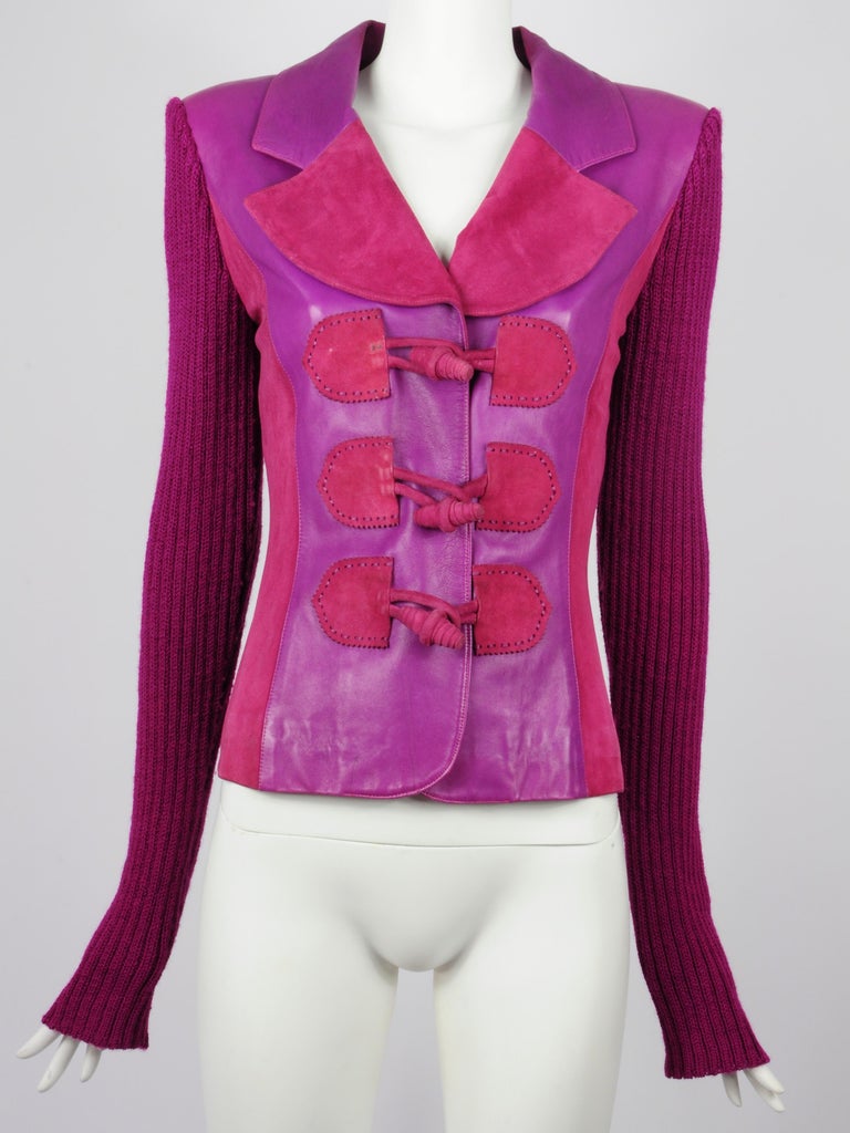 Elizabeth Wessel Monte Carlo Leather and Knitwear Purple Blazer 1980s ...