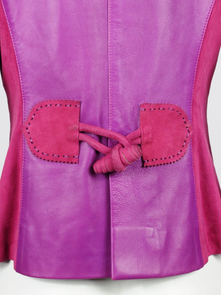 Elizabeth Wessel Monte Carlo Leather and Knitwear Purple Blazer 1980s ...