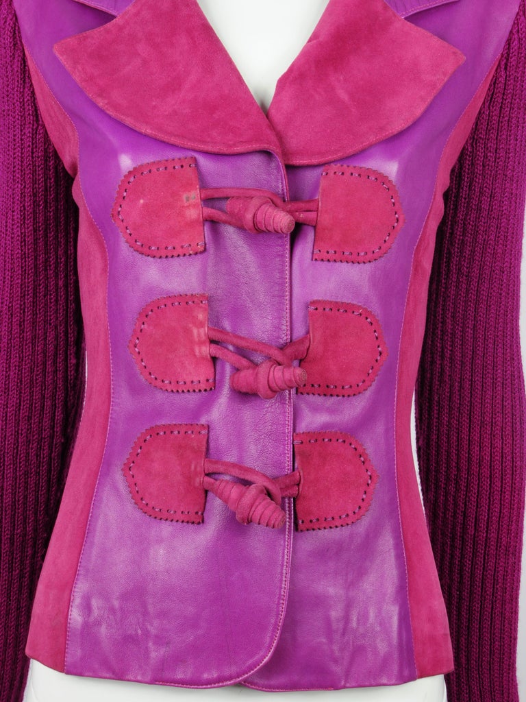 Elizabeth Wessel Monte Carlo Leather and Knitwear Purple Blazer 1980s ...
