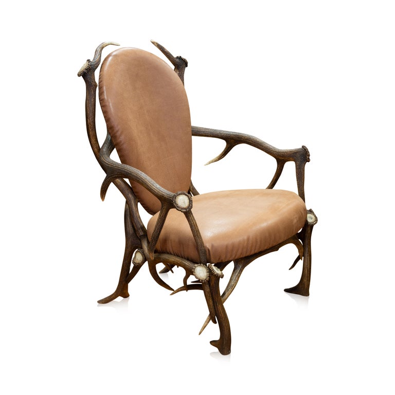 Elk Antler and Leather Chair at 1stDibs | elk antler chair