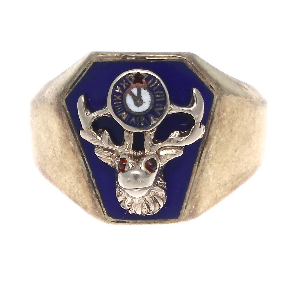 Elk Enamel Ruby Gold Signet Ring at 1stDibs