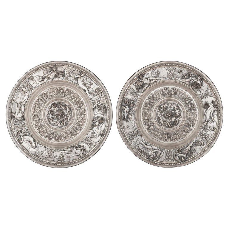 Elkington and Co. Pair of Silver-Plated Chargers of the Seasons For ...