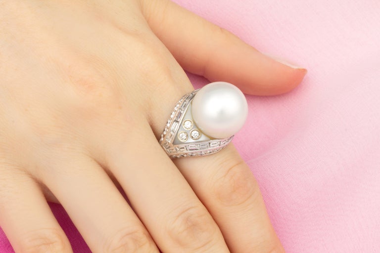 Ella Gafter 16.5mm Pearl Diamond Ring For Sale at 1stDibs