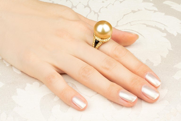 Ella Gafter 17mm Golden Pearl Diamond Ring For Sale at 1stDibs