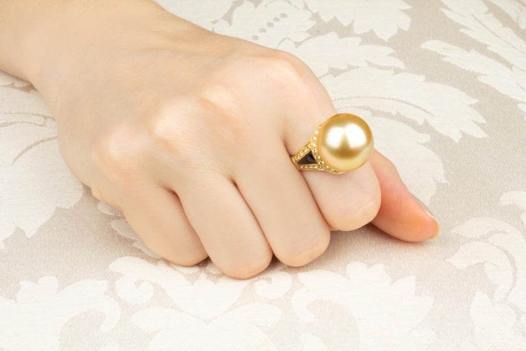 Ella Gafter 17mm Golden Pearl Diamond Ring For Sale at 1stDibs