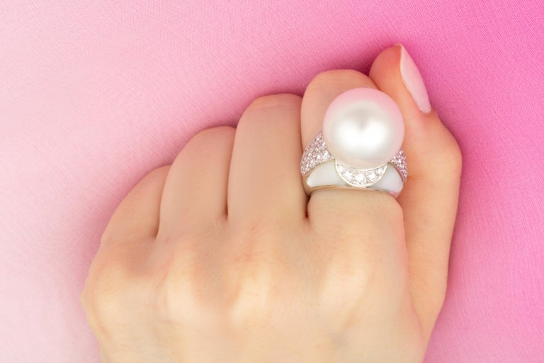 Ella Gafter 17mm South Sea Pearl Diamond Ring For Sale at 1stDibs