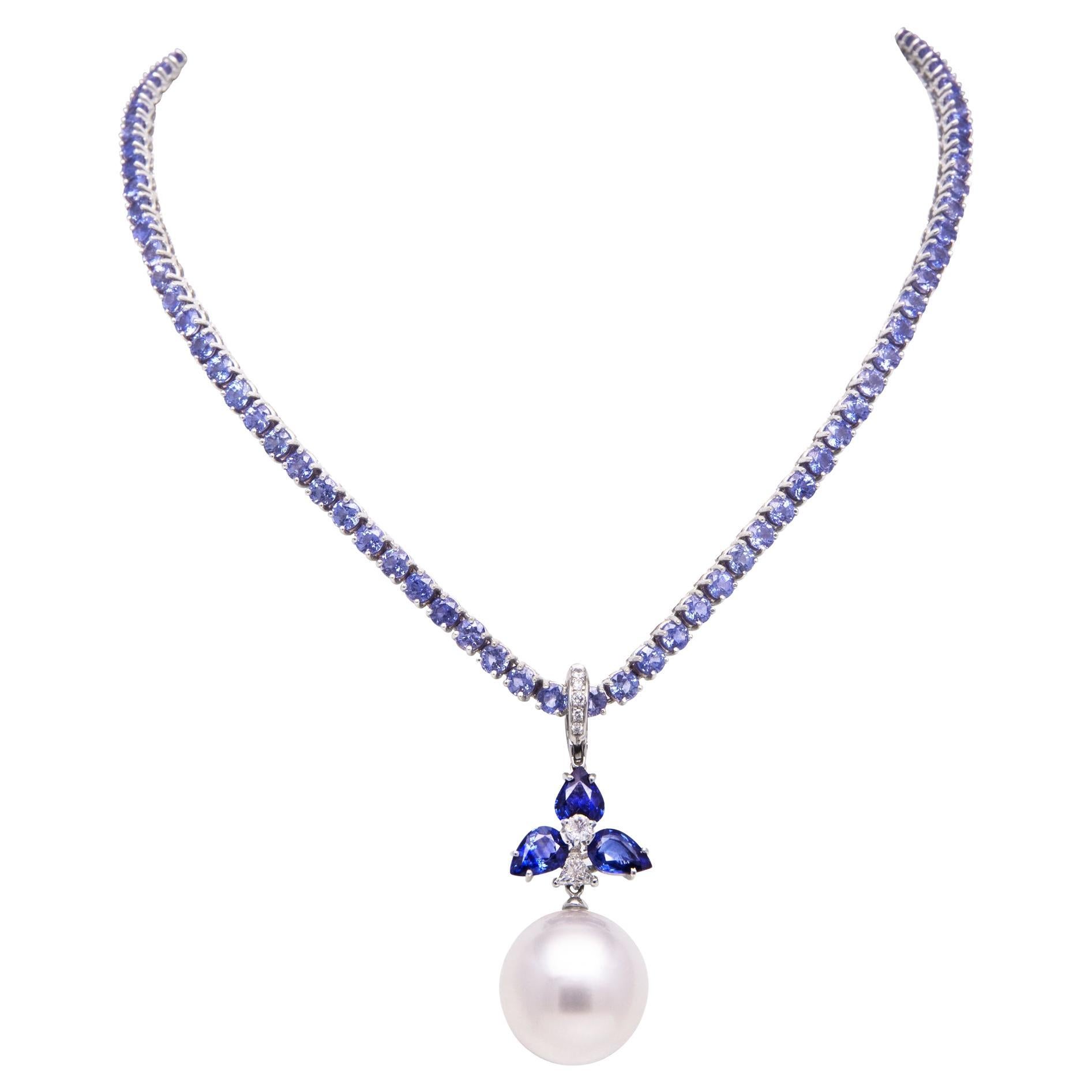 Ella Gafter Blue Sapphire Diamond Pearl Necklace For Sale at 1stDibs ...