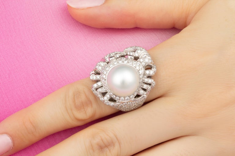 Ella Gafter Cancer Pearl Diamond Zodiac Ring For Sale at 1stDibs