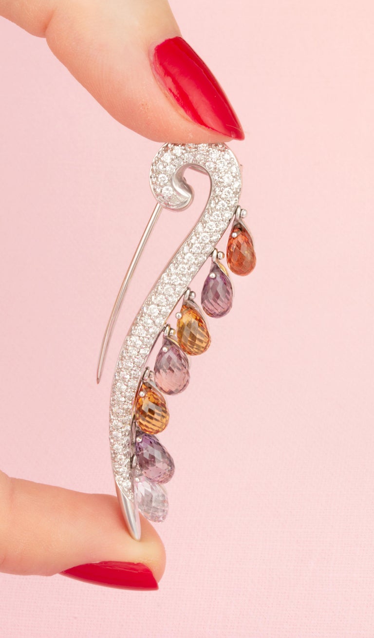 Ella Gafter Diamond Sapphire Briolette Stick Pin For Sale at 1stDibs