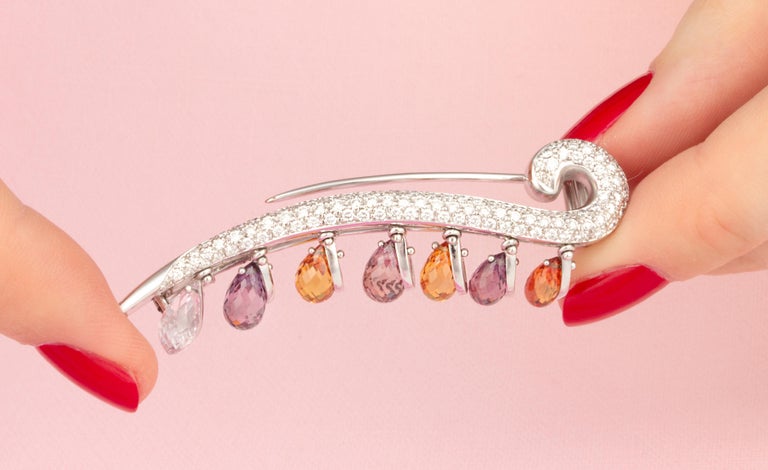Ella Gafter Diamond Sapphire Briolette Stick Pin For Sale at 1stDibs