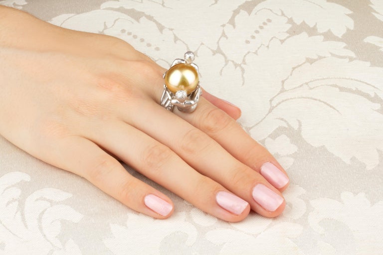 Ella Gafter Gemini Diamond 16mm Golden Pearl Zodiac Ring For Sale (Free ...