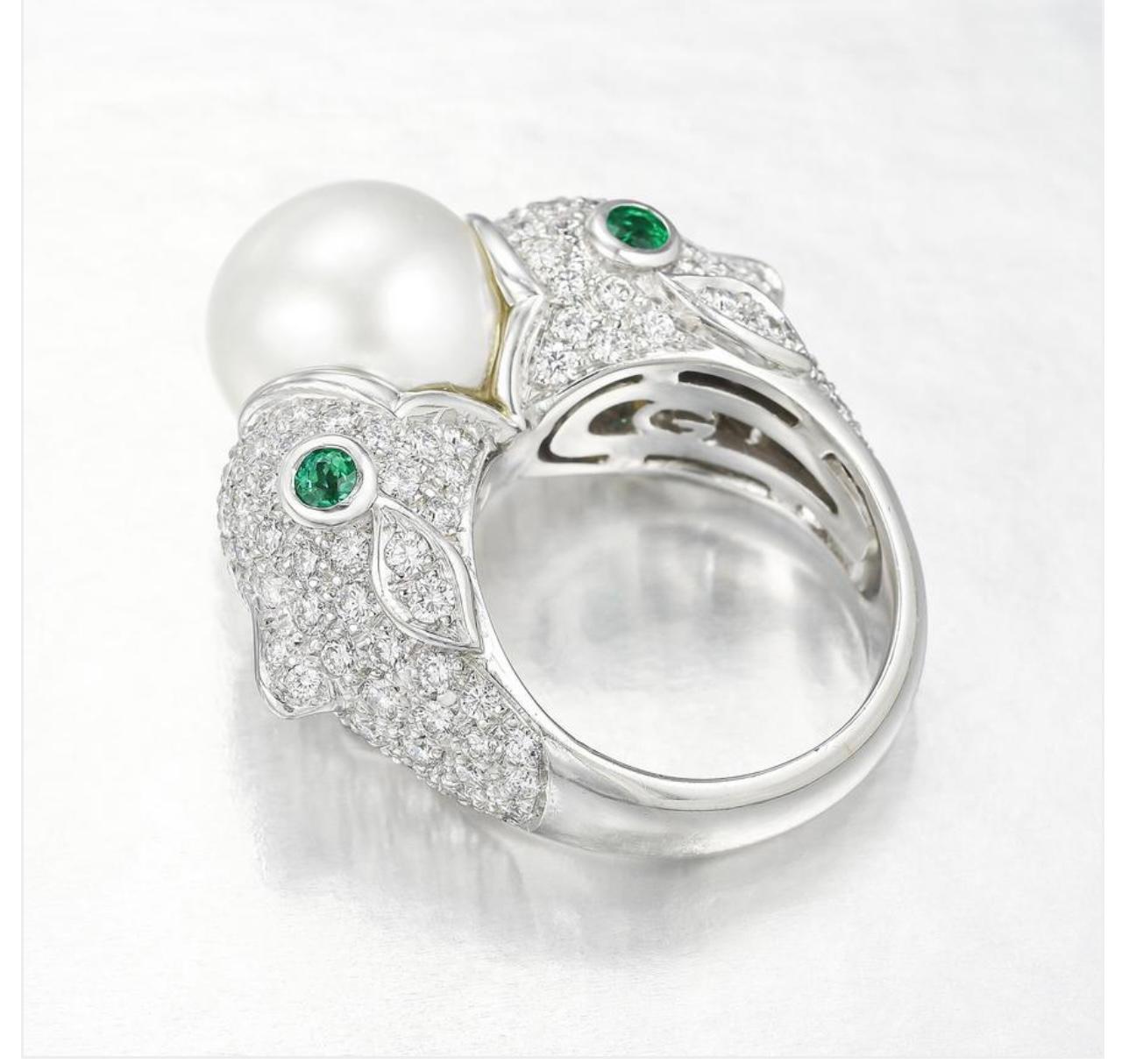 Ella Gafter Pisces Diamond Pearl Emerald Zodiac Ring in 18K Ring For ...
