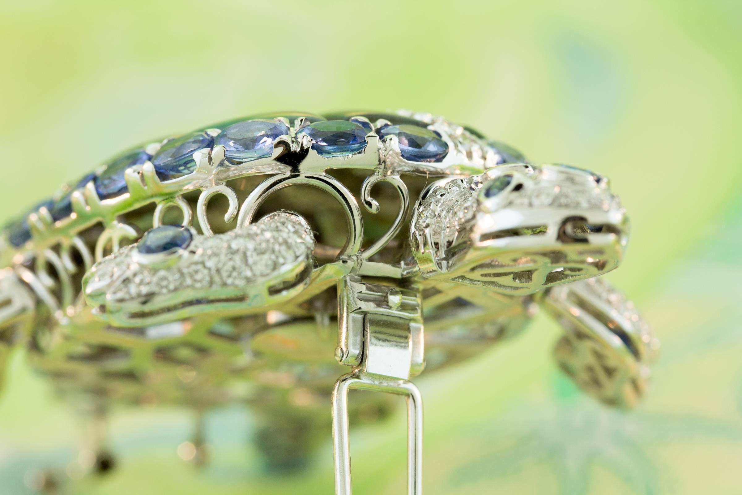 Turtle Brooch Pin Blue Sapphire and Diamonds Design by Ella Gafter For ...