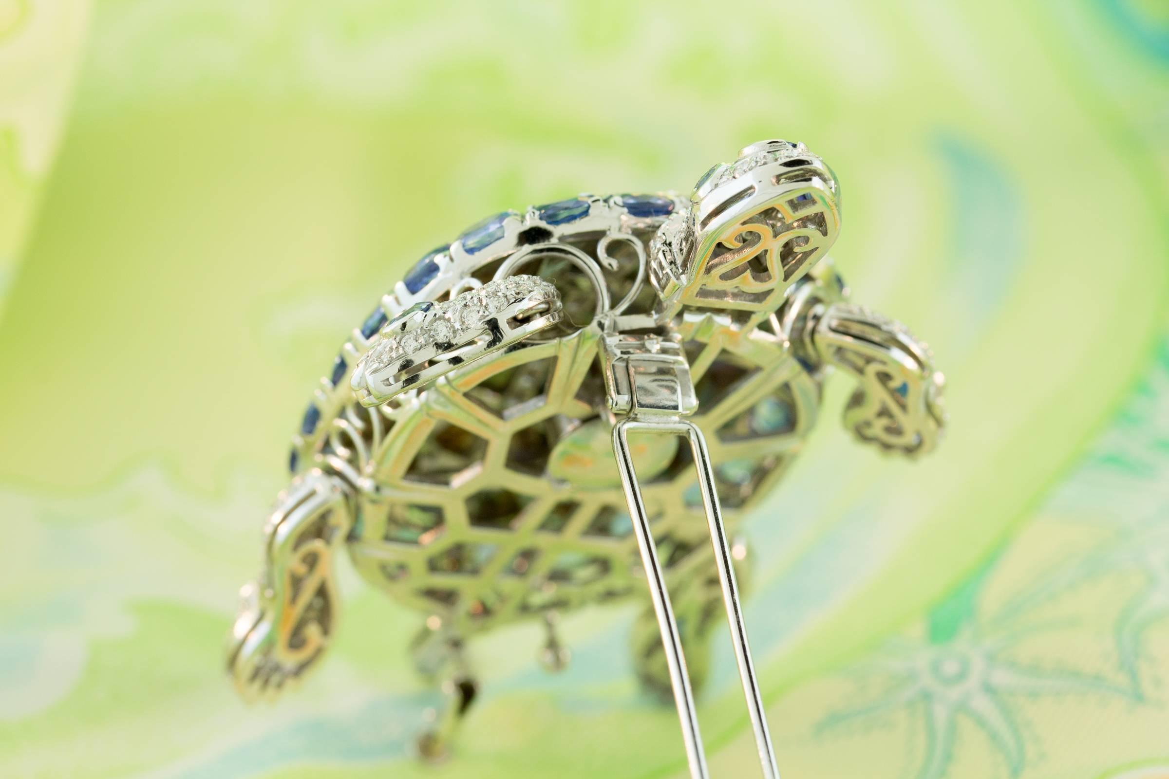 Turtle Brooch Pin Blue Sapphire and Diamonds Design by Ella Gafter For ...
