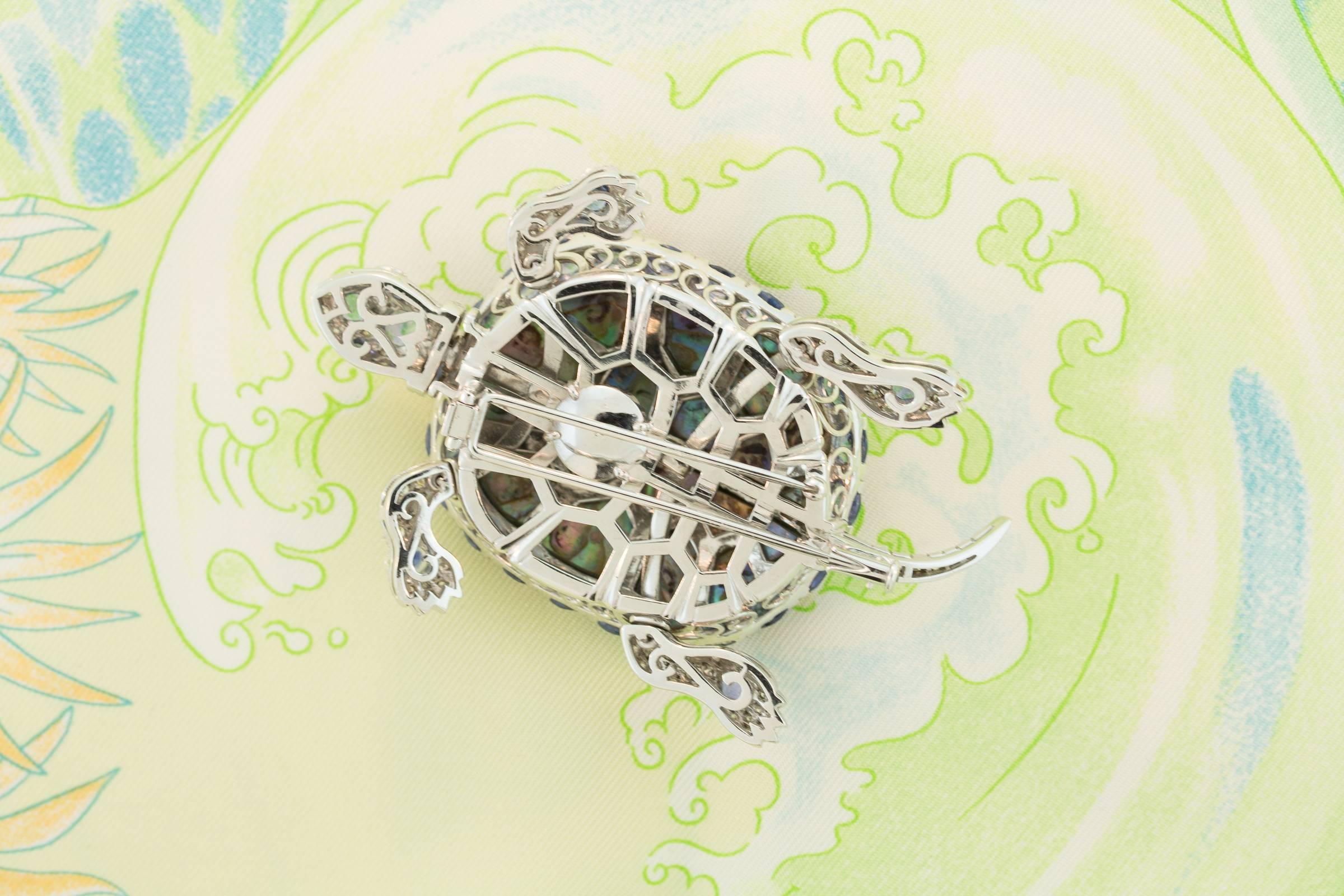 Turtle Brooch Pin Blue Sapphire and Diamonds Design by Ella Gafter For ...