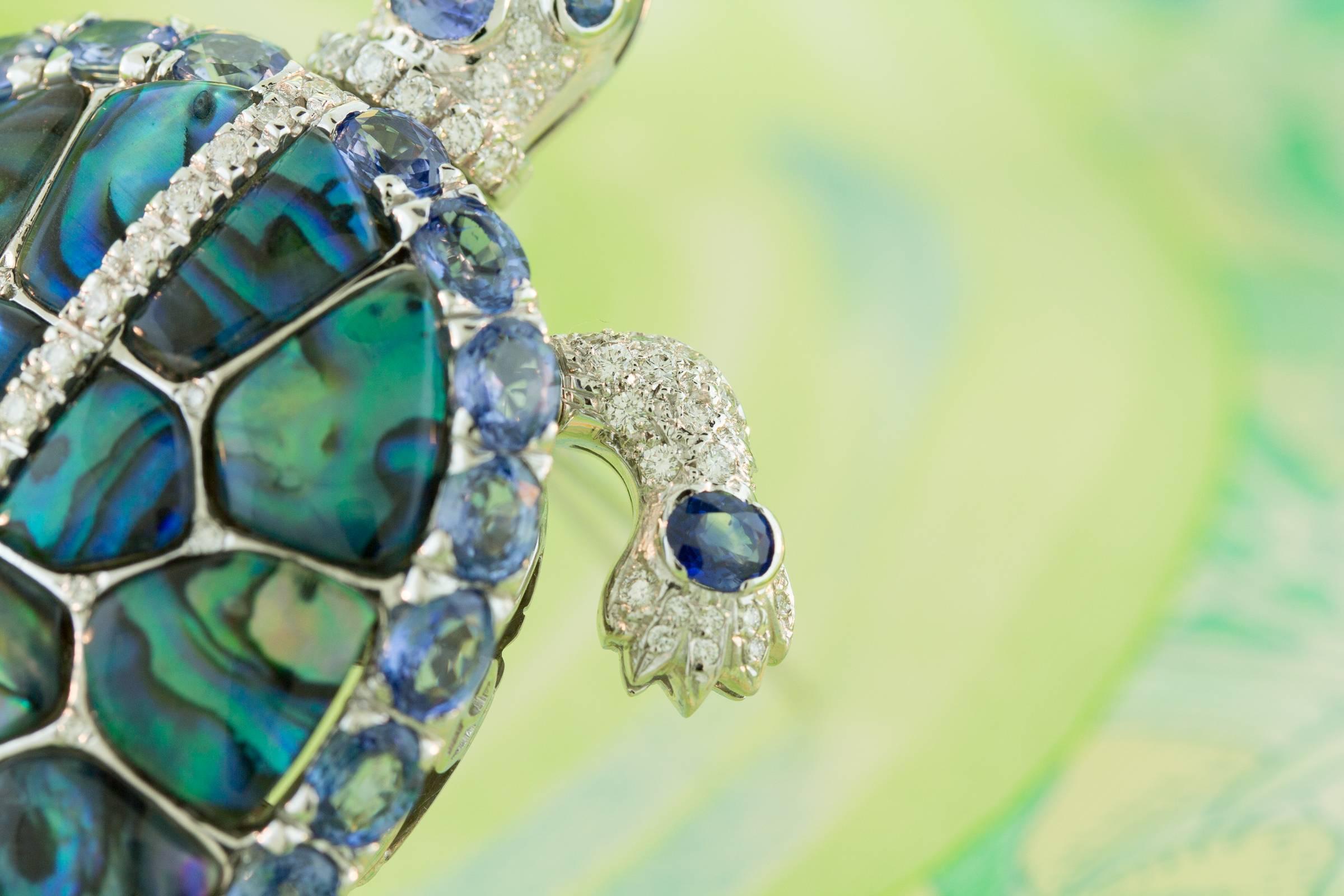 Turtle Brooch Pin Blue Sapphire and Diamonds Design by Ella Gafter For ...