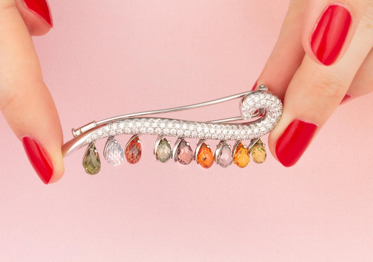 Ella Gafter Sapphire Briolette Diamond Stick Pin For Sale at 1stDibs