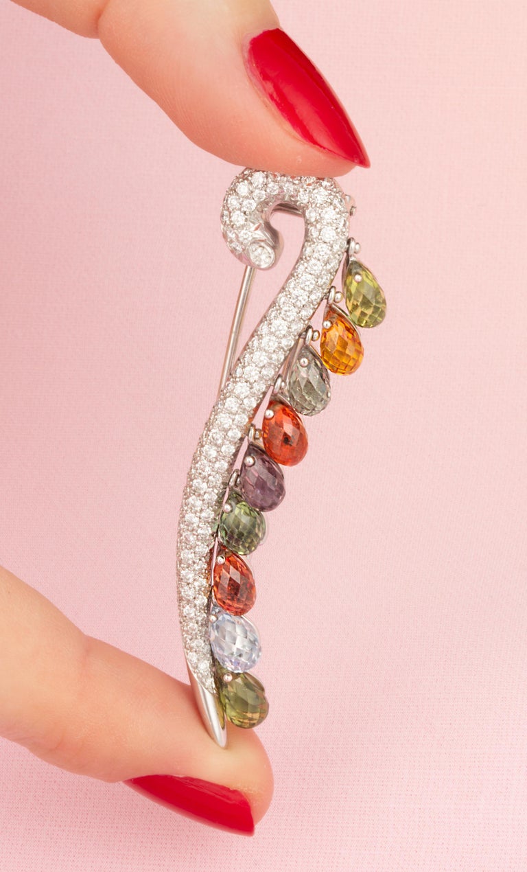 Ella Gafter Sapphire Briolette Diamond Stick Pin For Sale at 1stDibs