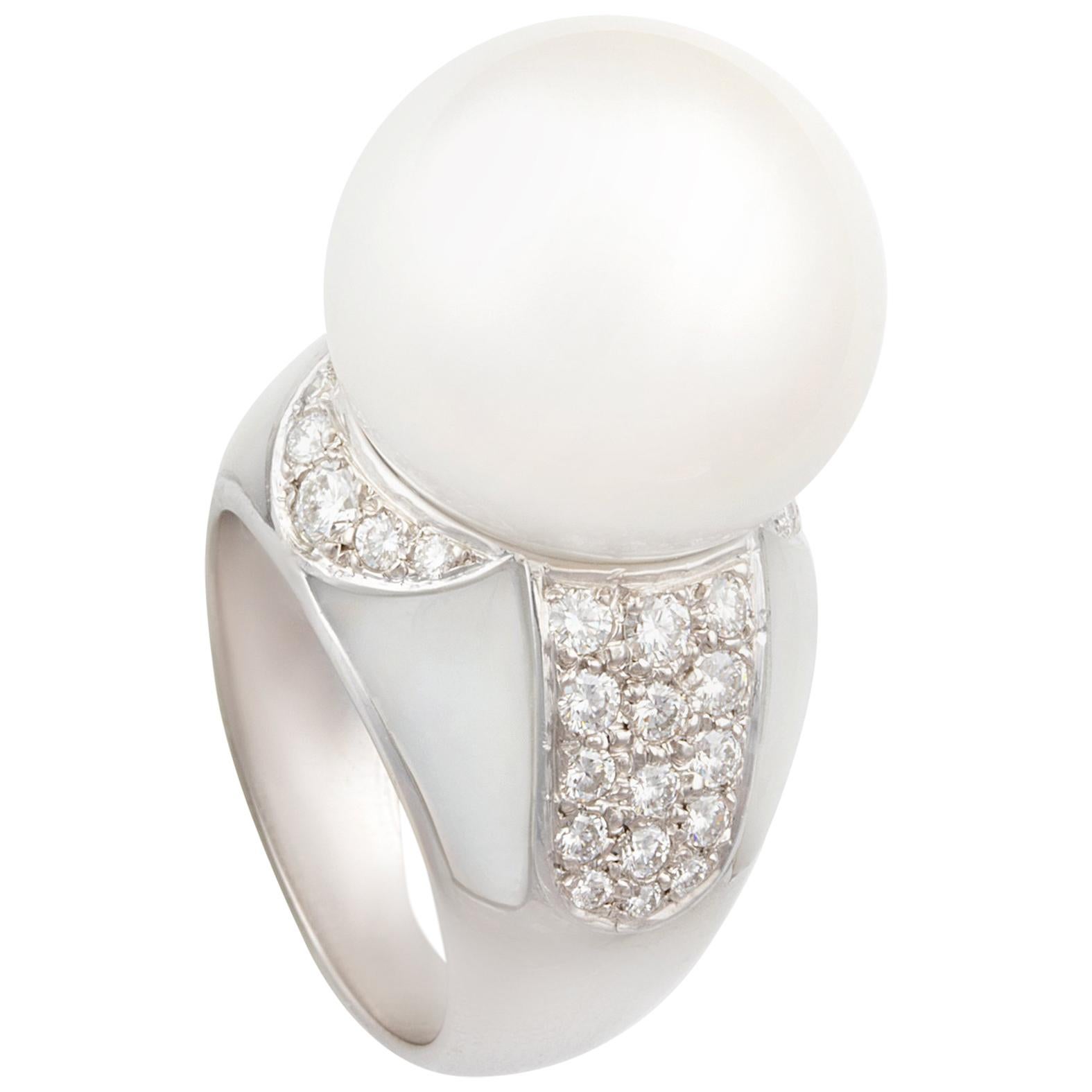 Ella Gafter 17mm Golden Pearl Diamond Ring For Sale at 1stDibs