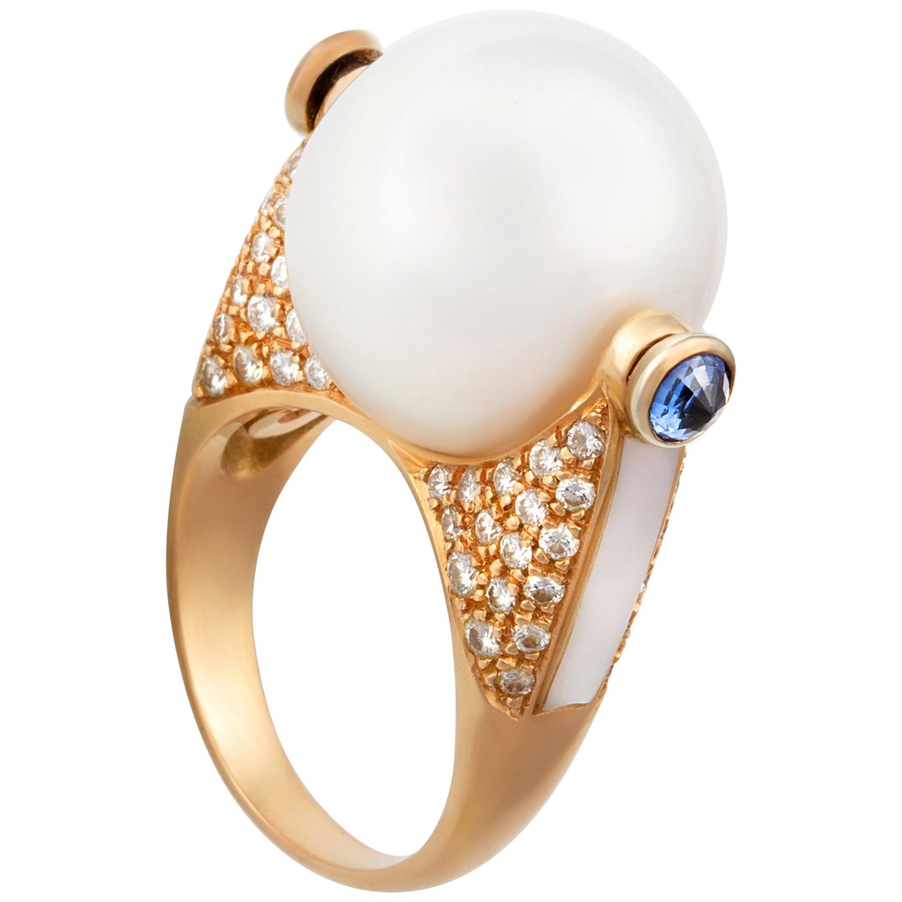 Ella Gafter 16mm South Sea Pearl Diamond Cocktail Ring For Sale at 1stDibs