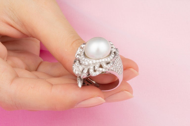 Ella Gafter Cancer Pearl Diamond Zodiac Ring For Sale at 1stDibs