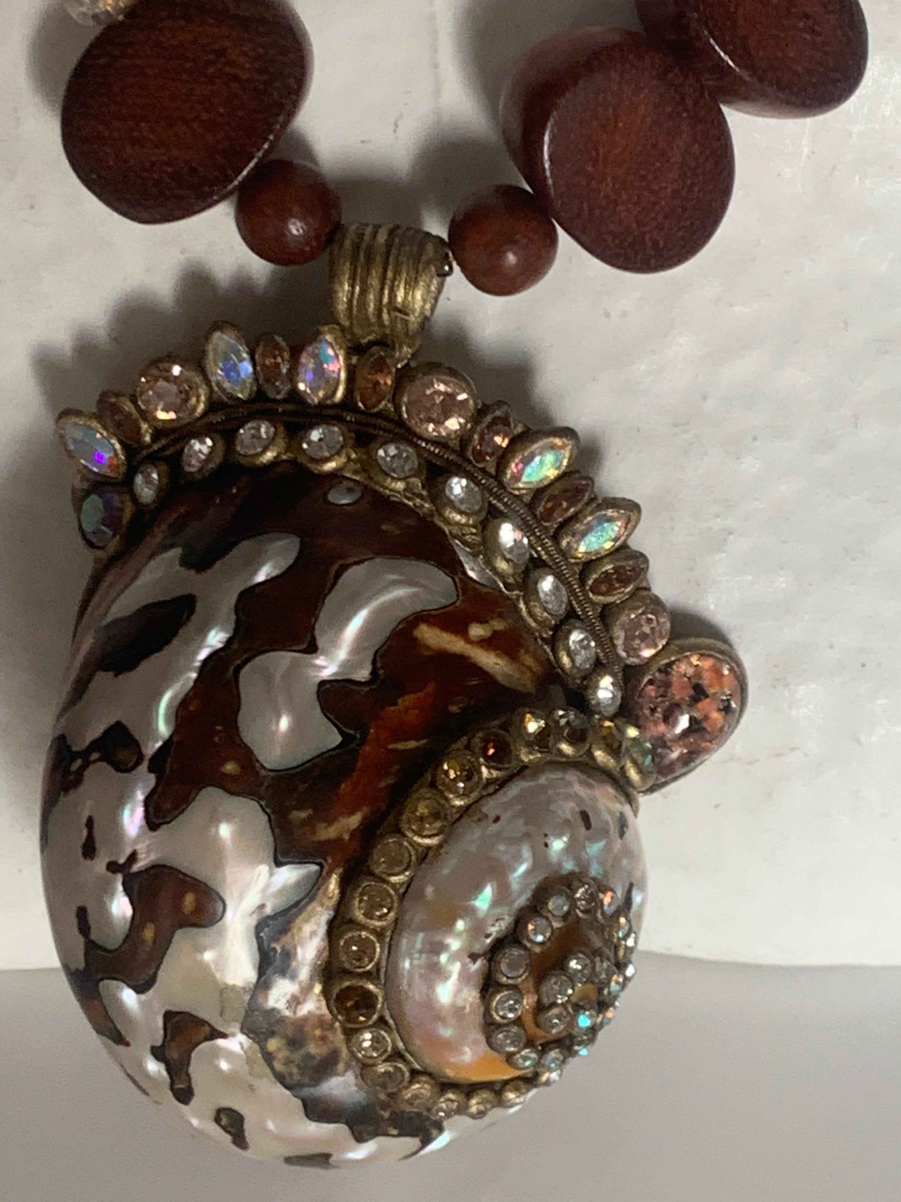 Ella K Shell, Coin Pearl, and Wood Bead One of a Kind Necklace For Sale ...
