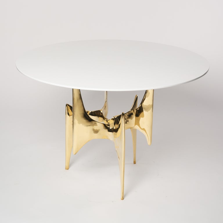 Ella Table in Polished Gold Bronze with White Gloss Top by Elan Atelier ...