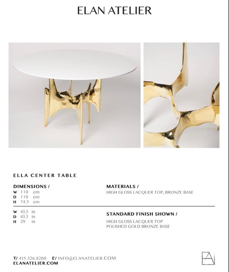 Ella Table in Polished Gold Bronze with White Gloss Top by Elan Atelier in Stock For Sale at 1stDibs