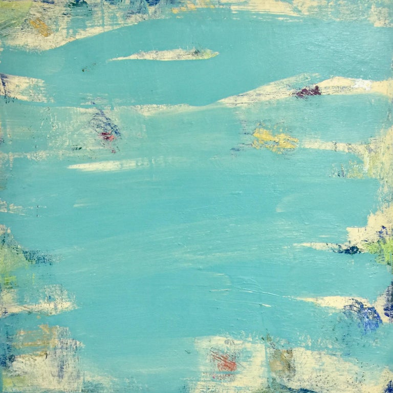Ellen Hermanos - Aqua Awash, teal abstract mixed media painting on ...