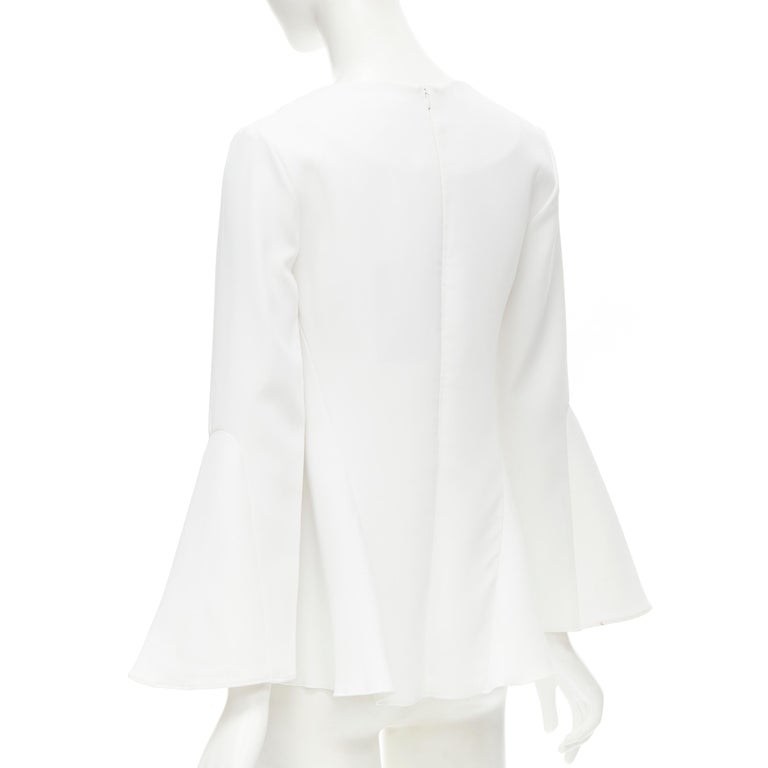 ELLERY white crepe flutter bell sleeve flared top US4 S For Sale at 1stDibs