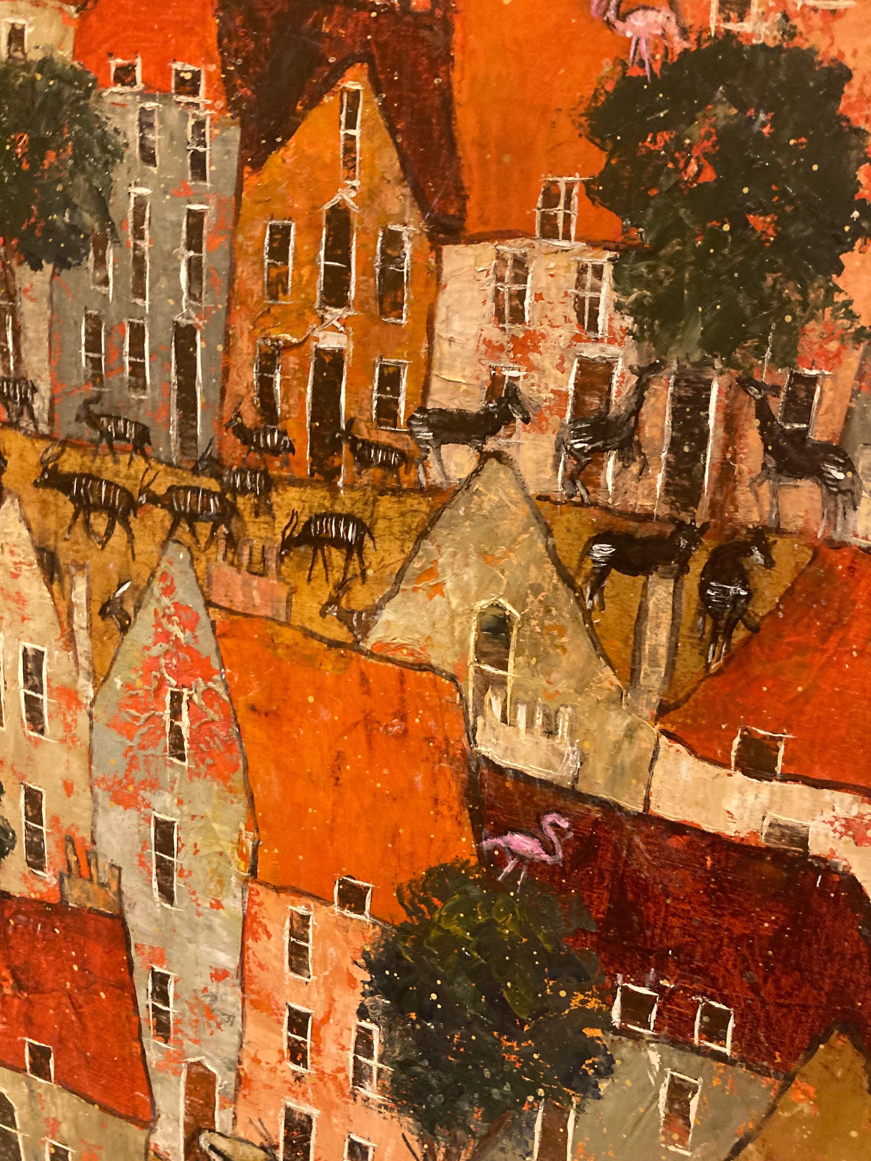Ellie Hesse - Savannah City II - contemporary colorful townscape ...