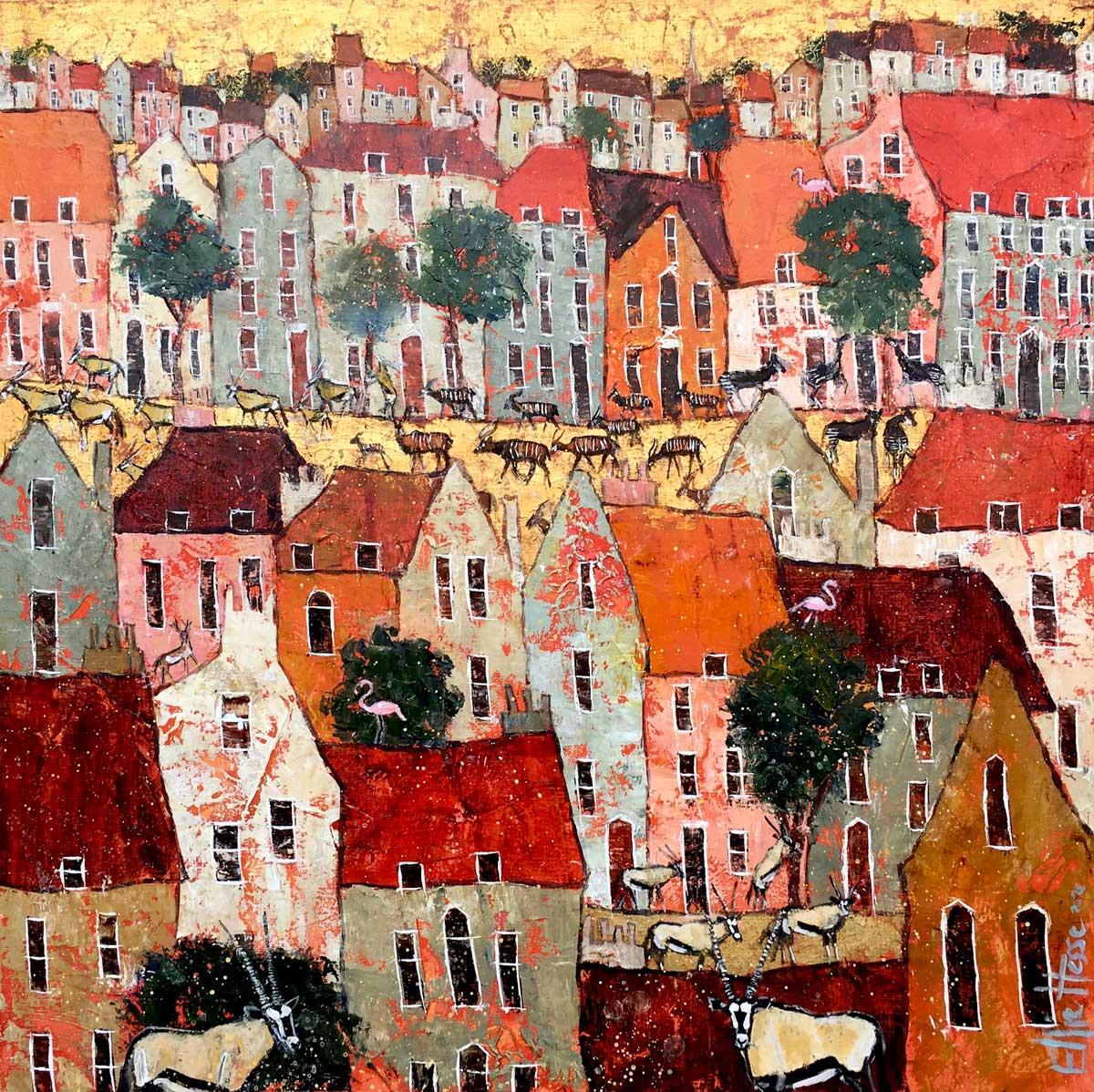 Ellie Hesse - Savannah City II - contemporary colorful townscape ...