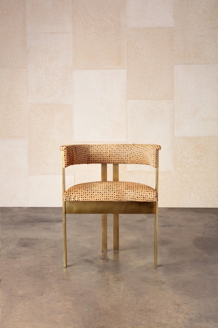 Burnished Brass Elliott Chair in Camel Black Hair-on-Hide by Kelly ...
