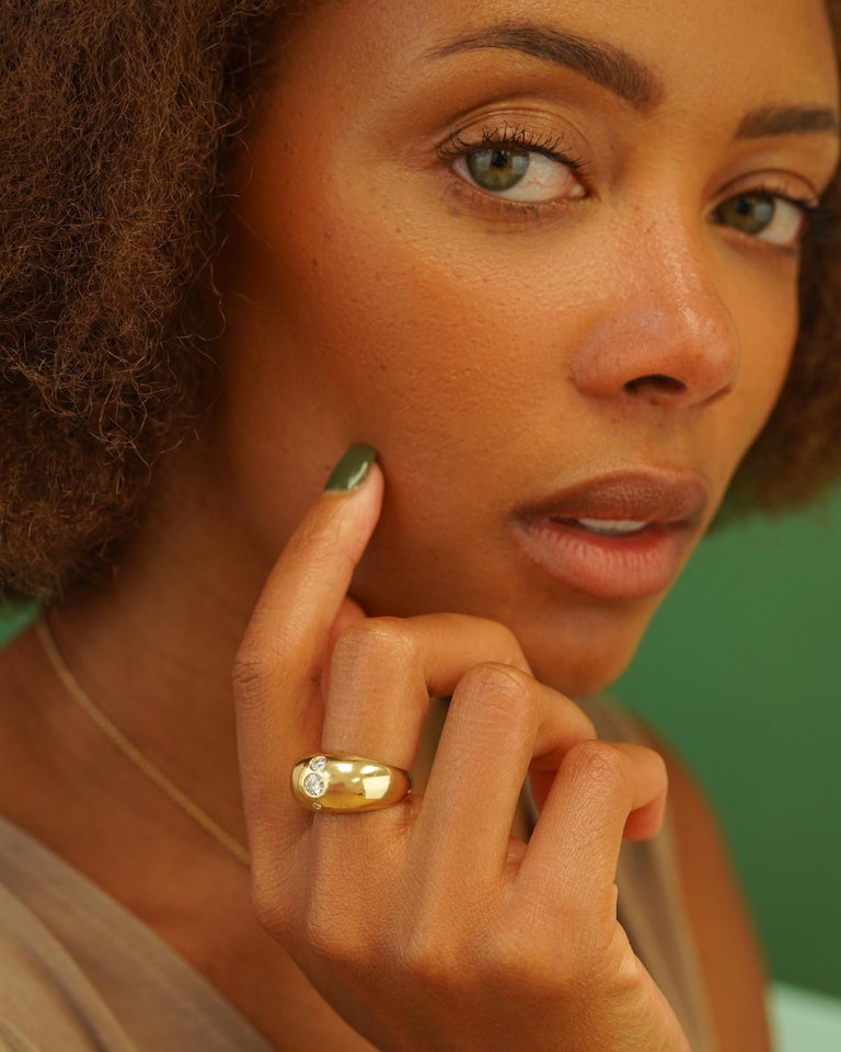 Customizable Ellipsis Dome Ring in 18k Yellow Gold and White Diamonds ...