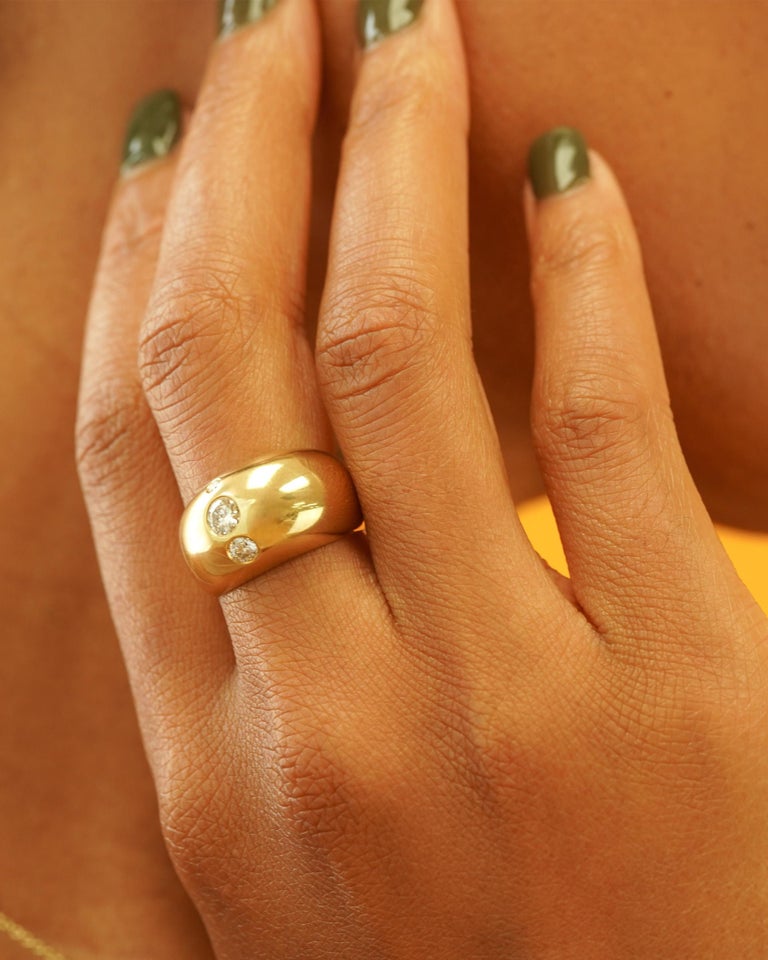 Customizable Ellipsis Dome Ring in 18k Yellow Gold and White Diamonds ...